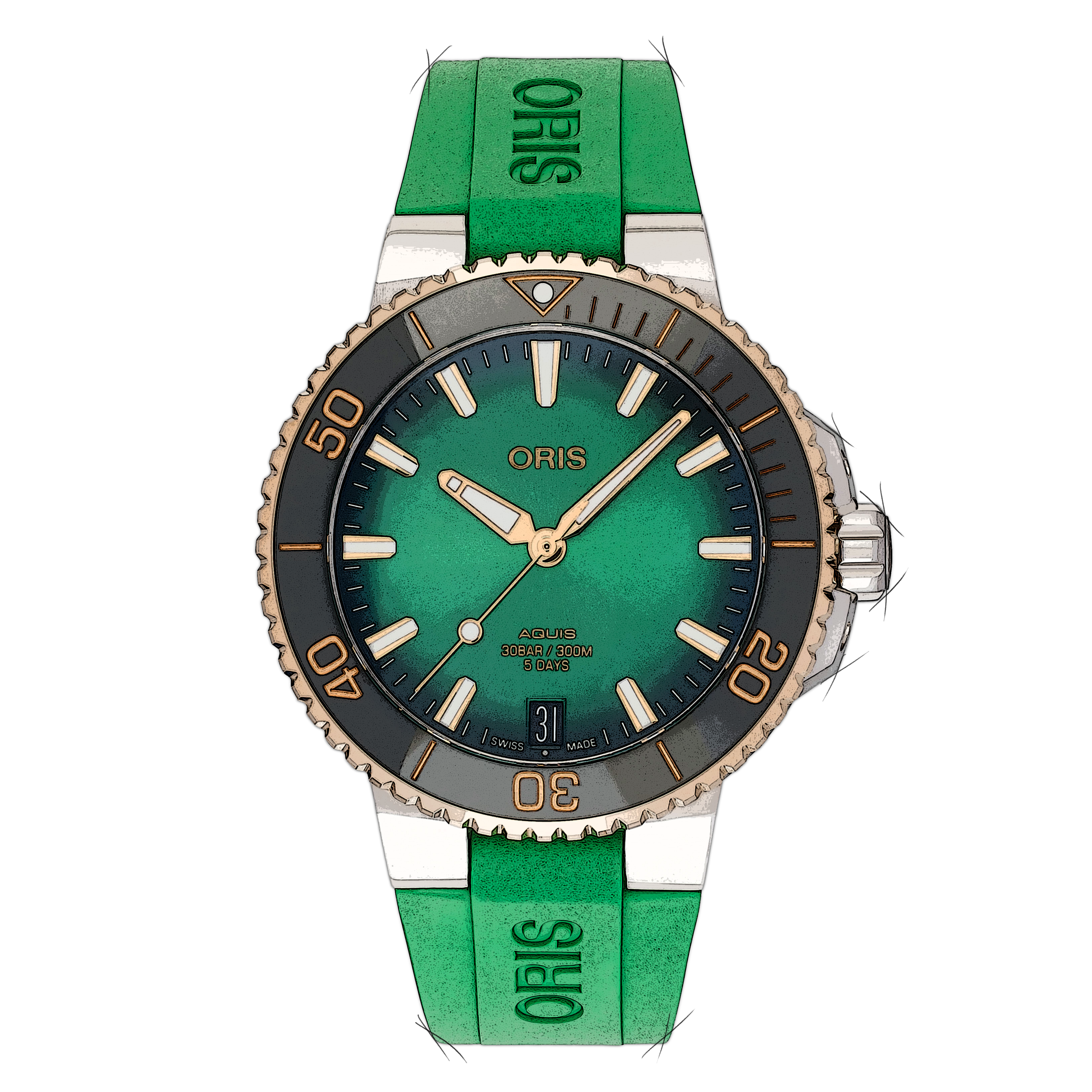 Oris Aquis 01 400 7769 6357-07 4 22 77FC in Stainless Steel Yellow Gold ...